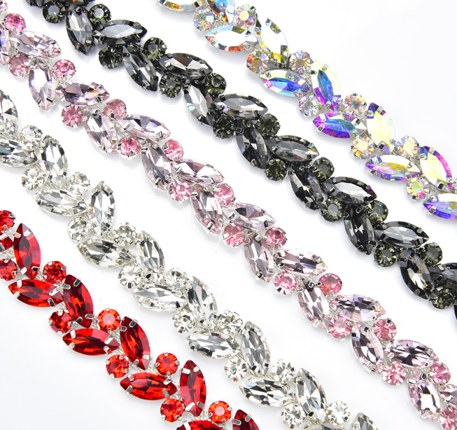 Marquise Rhinestone Chain Crystal Trimming Shiny Sew On Applique Costu ...